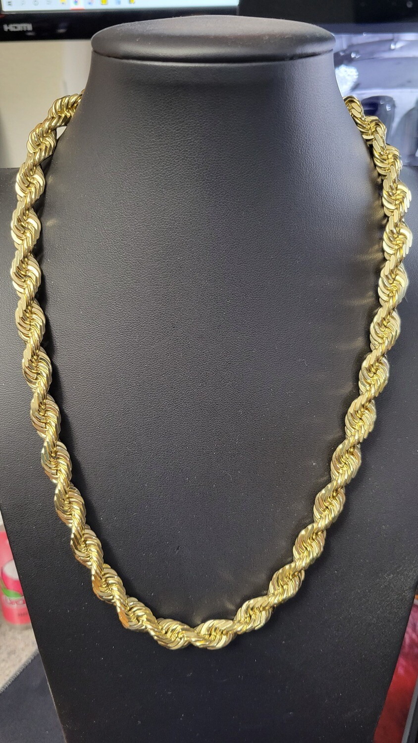 14K 10MM 22" DIAMOND CUT ROPE CHAIN