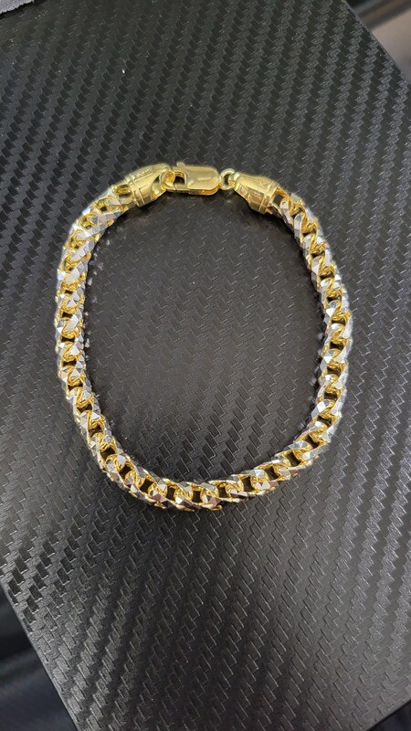 14K 6.5MM PRISM CUT FRANCO 2 TONE BRACELET