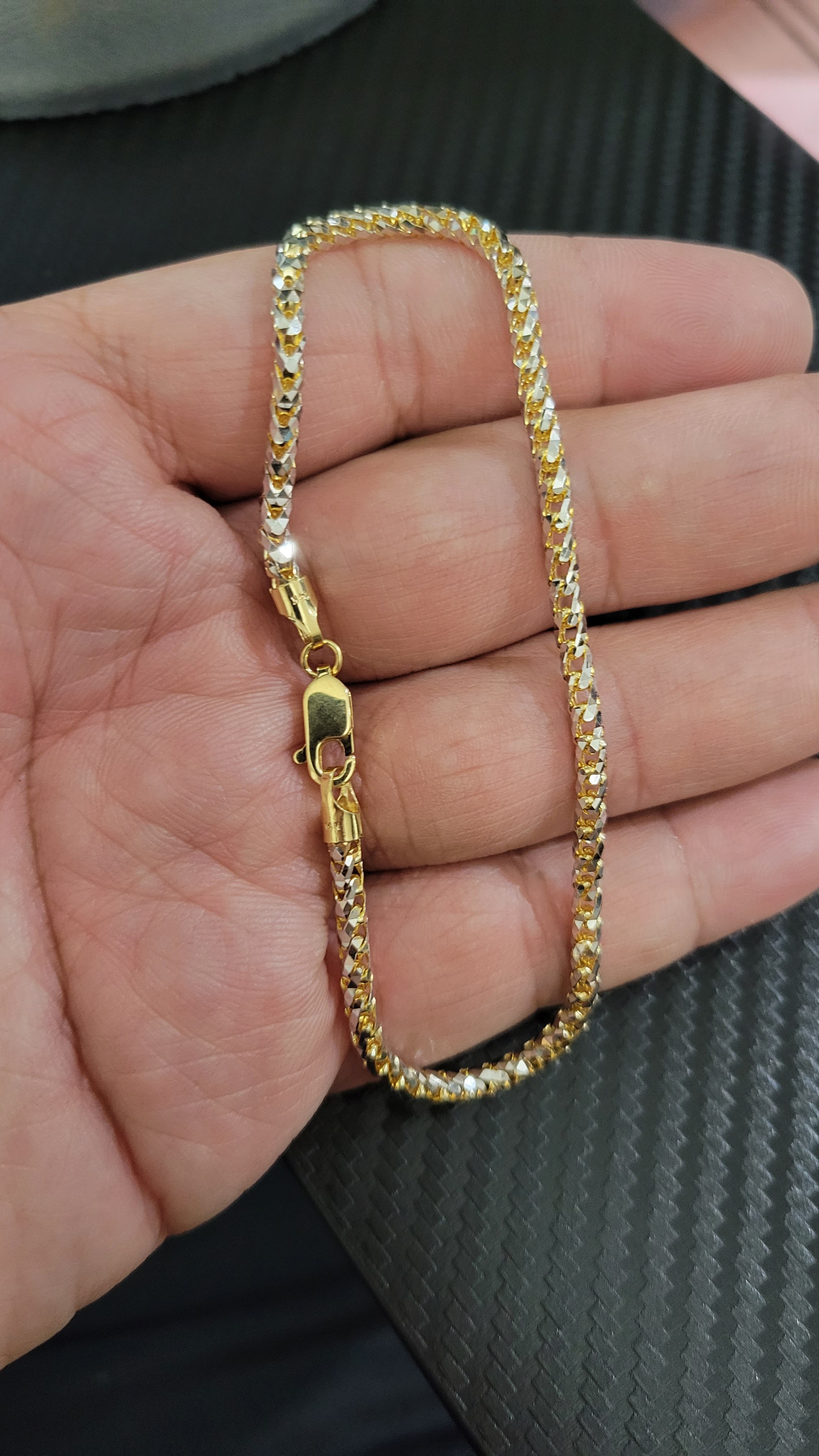 14K 3MM PRISM CUT FRANCO 2 TONE BRACELET