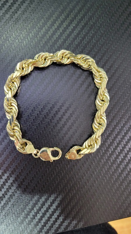 10K 10MM DIAMOND CUT ROPE BRACELET