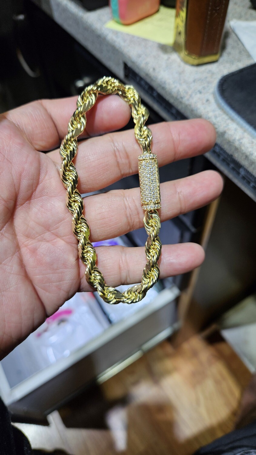 14K 8MM DIAMOND CUT ROPE BRACELET