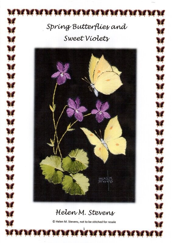 SPRING BUTTERFLIES AND VIOLETS - Hand Embroidery Design