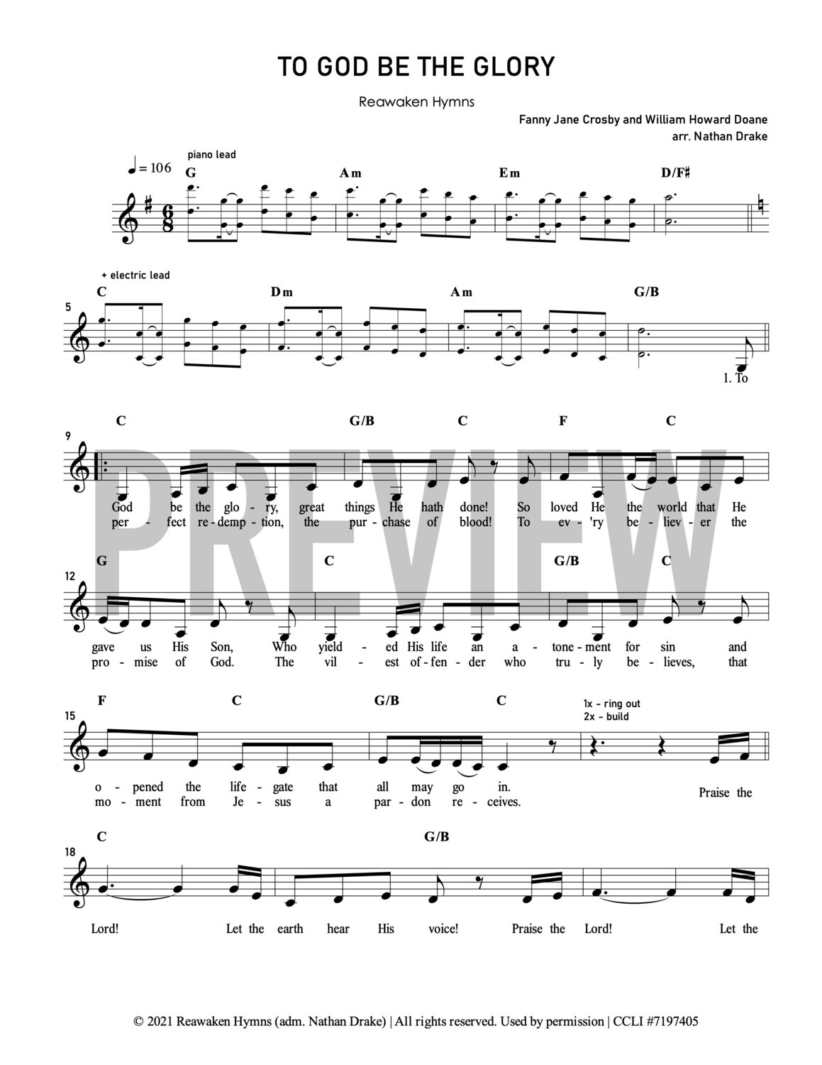 To God Be the Glory - Lead Sheet