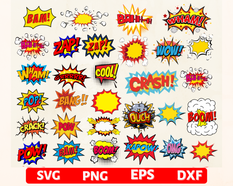 Comics Book svg, Bang svg, Boom svg, bam svg, Speech Bubbles scg, Comic ...