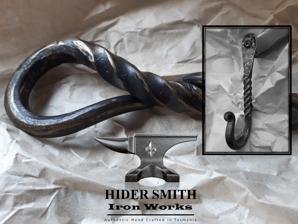 AUTHENTIC HAND MADE FIREPLACE POKER & WALL HOOK Twisted Hot Forged ...