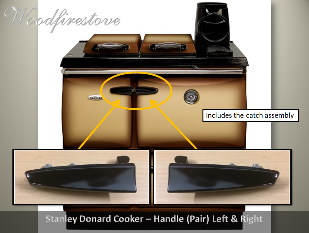 STANLEY DONARD WOOD STOVE Bakelite Door Handle Pair ( L & R) With Latch ...