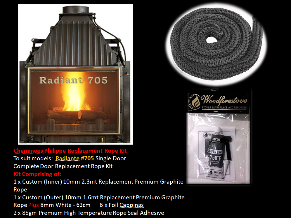 Cheminees Philippe RADIANTE #705 SINGLE DOOR ROPE SEAL KIT Replacement ...