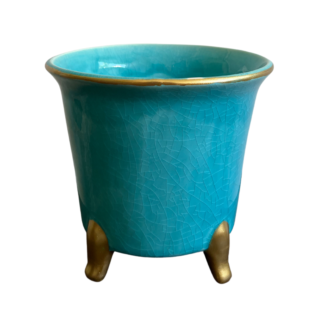 Medium Turquoise Footed Cachepot