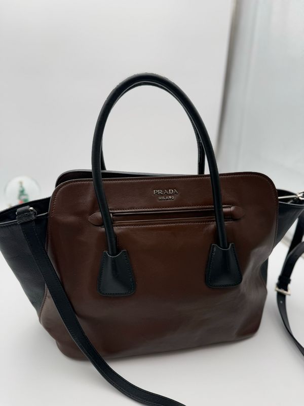 Prada Soft Calfskin Trapeze Convertible Two Tone Crossbody