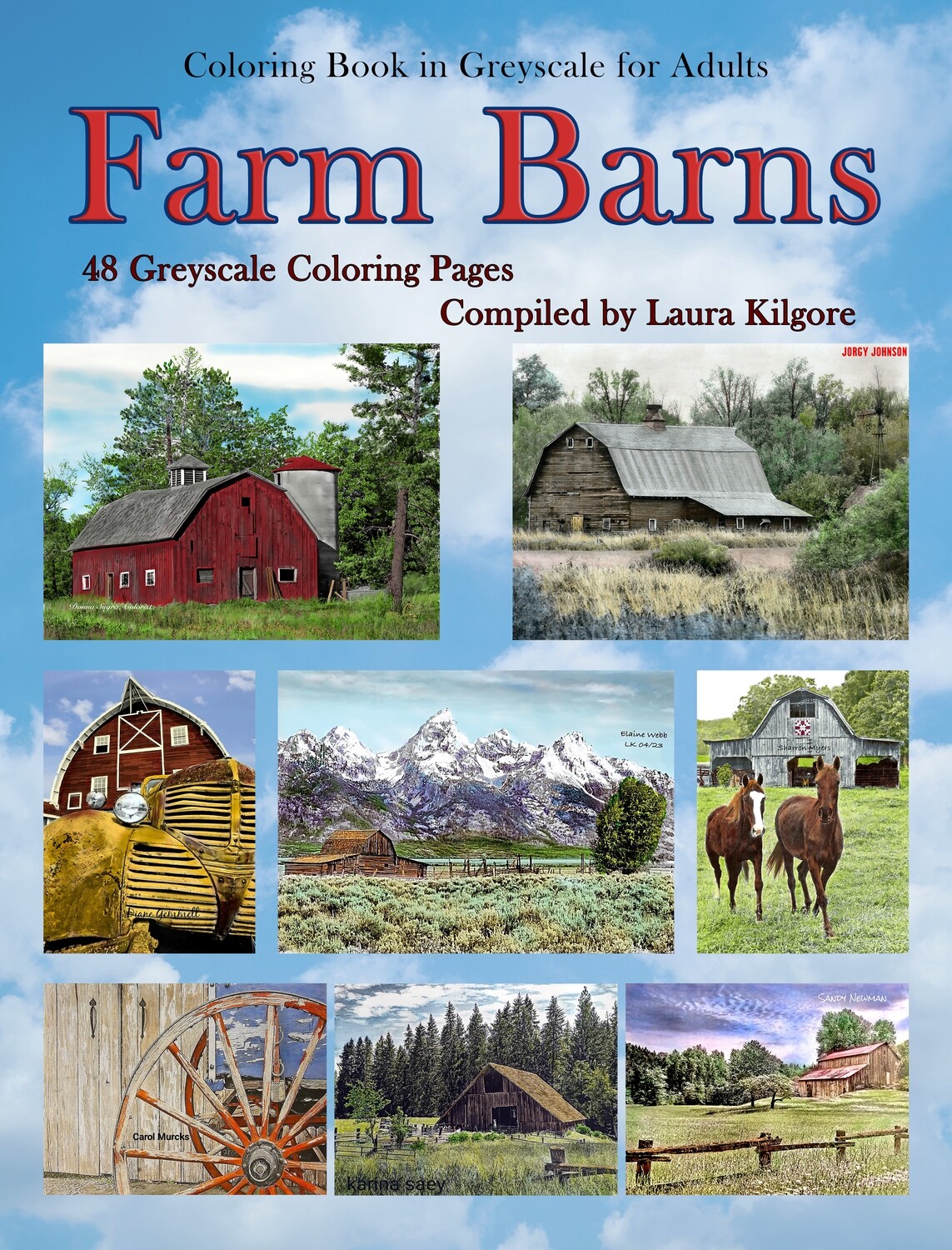Farm Barns Coloring Book in Greyscale for Adults with Coloring Guide