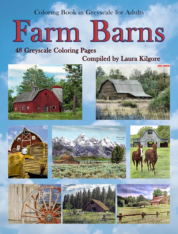 Farm Barns Coloring Book in Greyscale for Adults with Coloring Guide