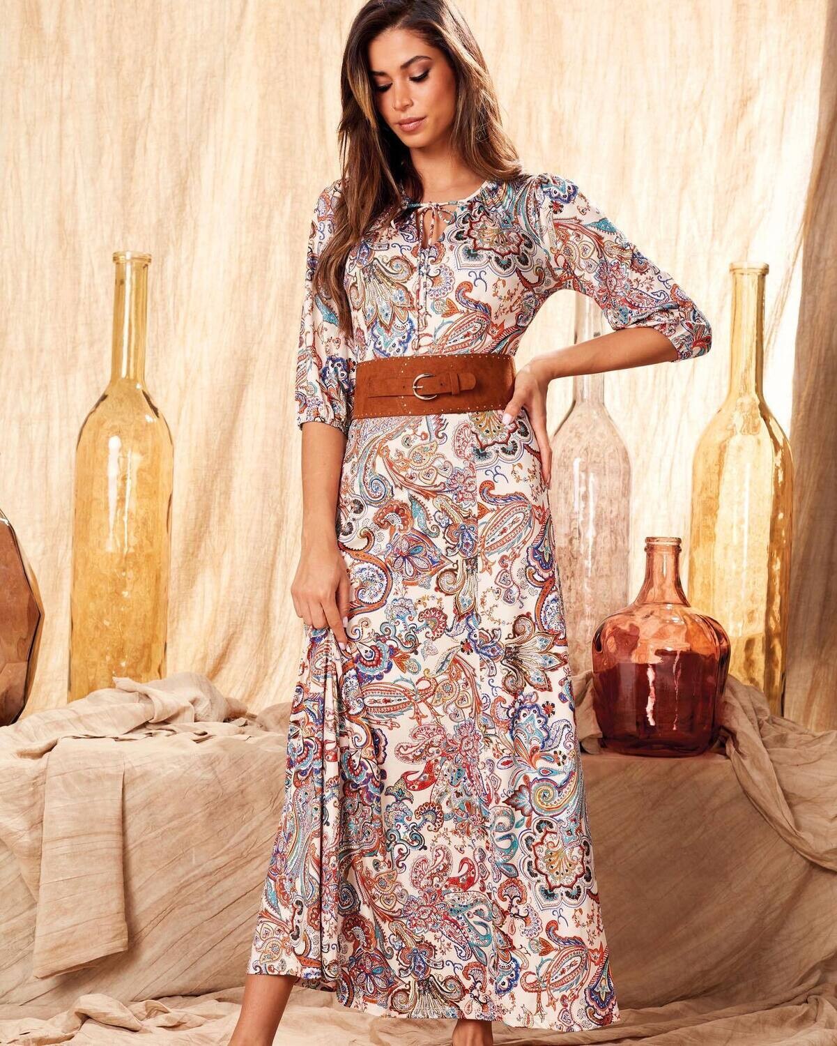 K-Design Dress (maxi) with paisley print & BE Beige W109 - webshop - Lendi