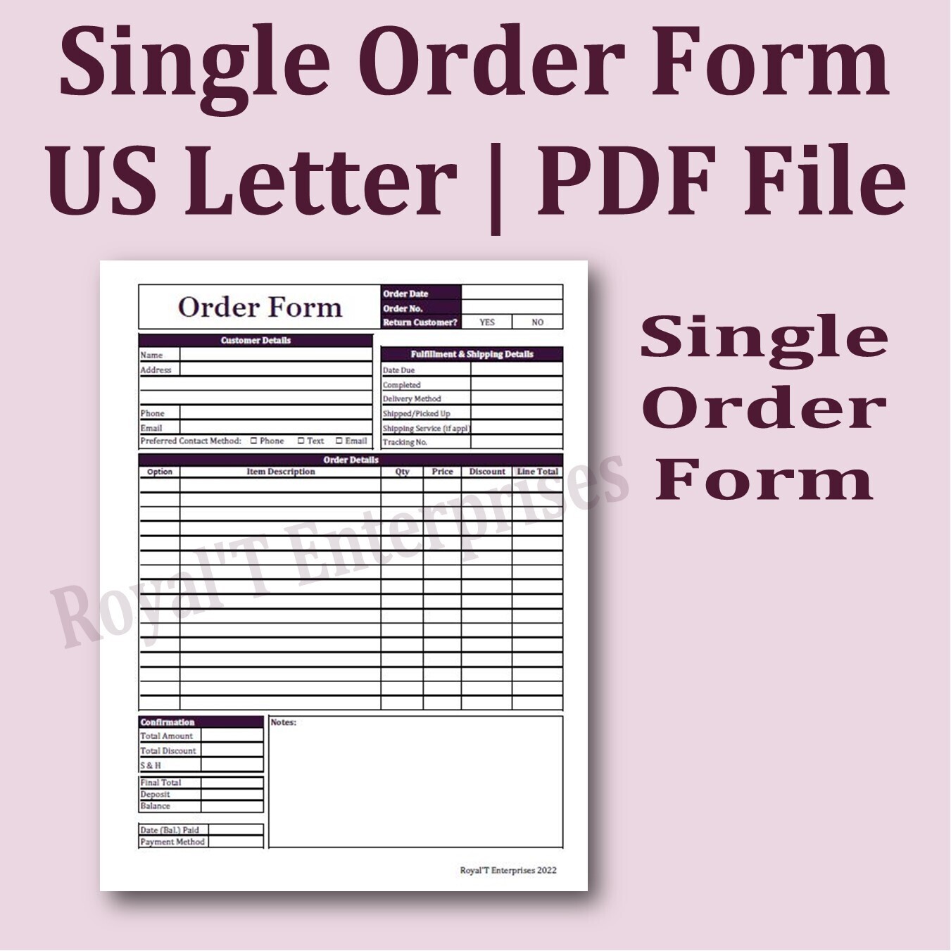Easy Free Printable Single Order Form - Printable Forms Free Online