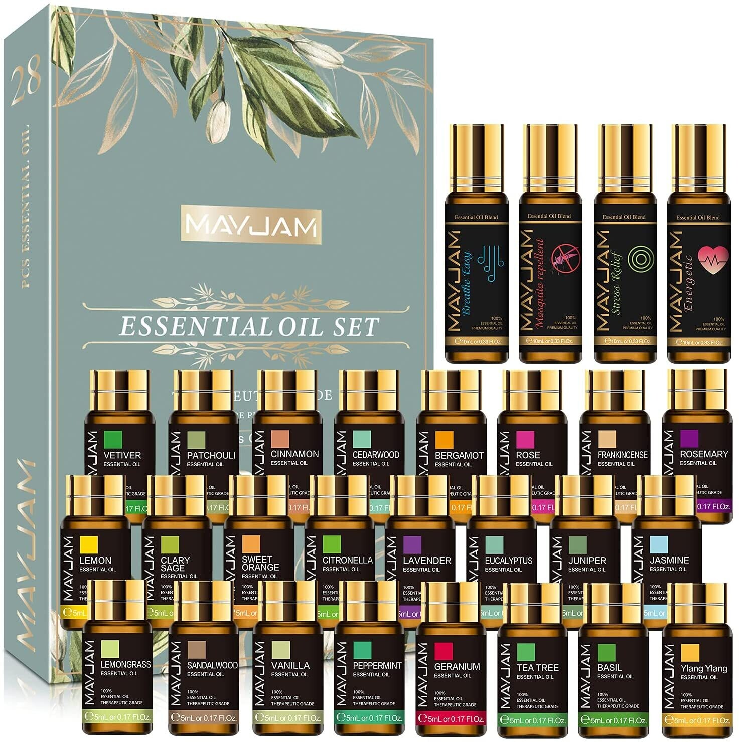 Mayjam 28pcs Essential Oils T Box Set With 100 Pure Premium