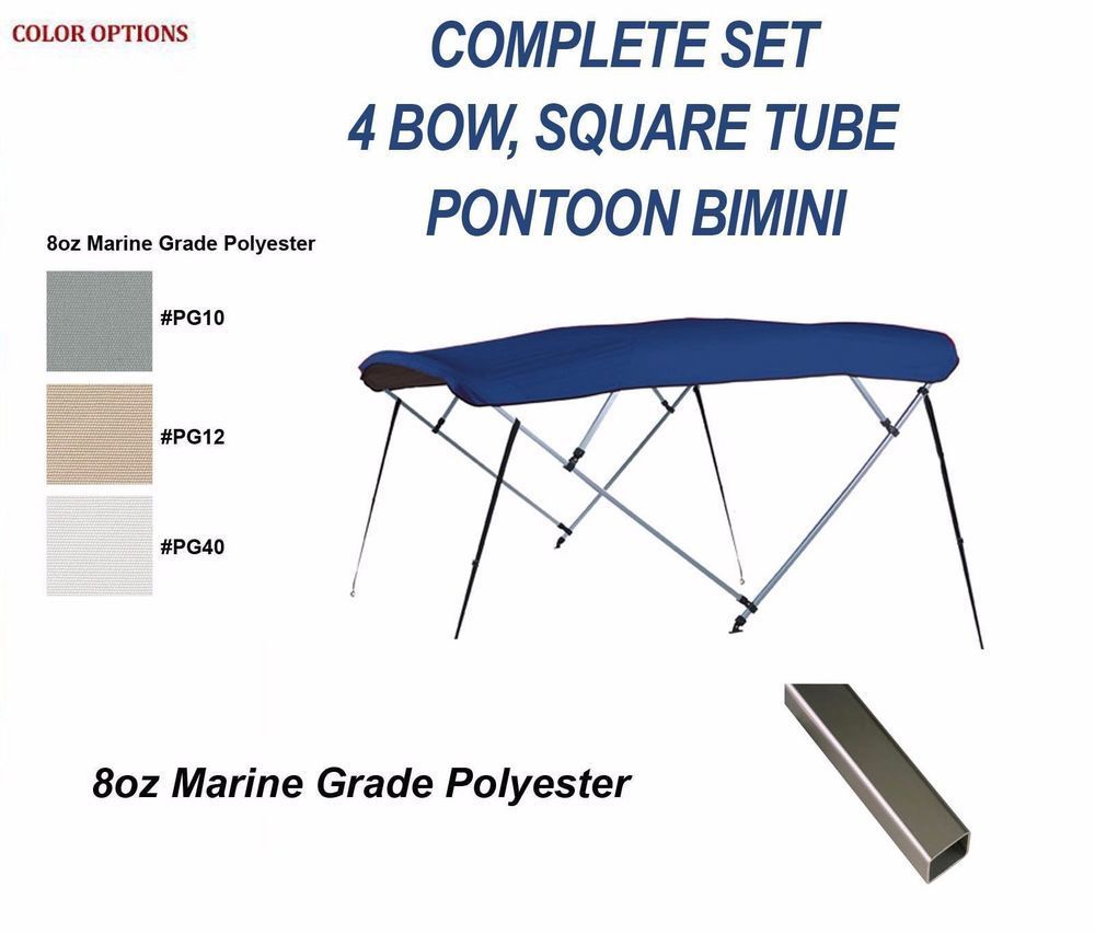 8oz Polyester 4 Bow Square Tube Pontoon Bimini Top- Dimensions: Width ...