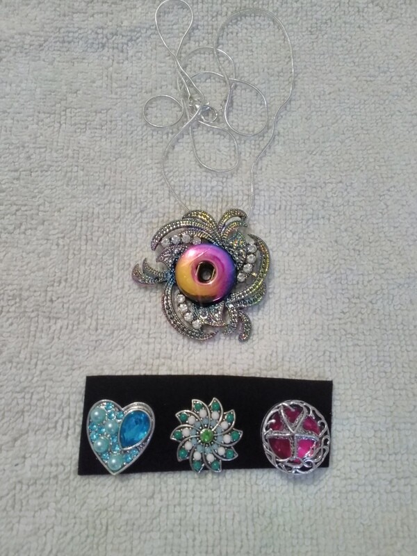 Flower Pendant Snap Button Snap Necklace