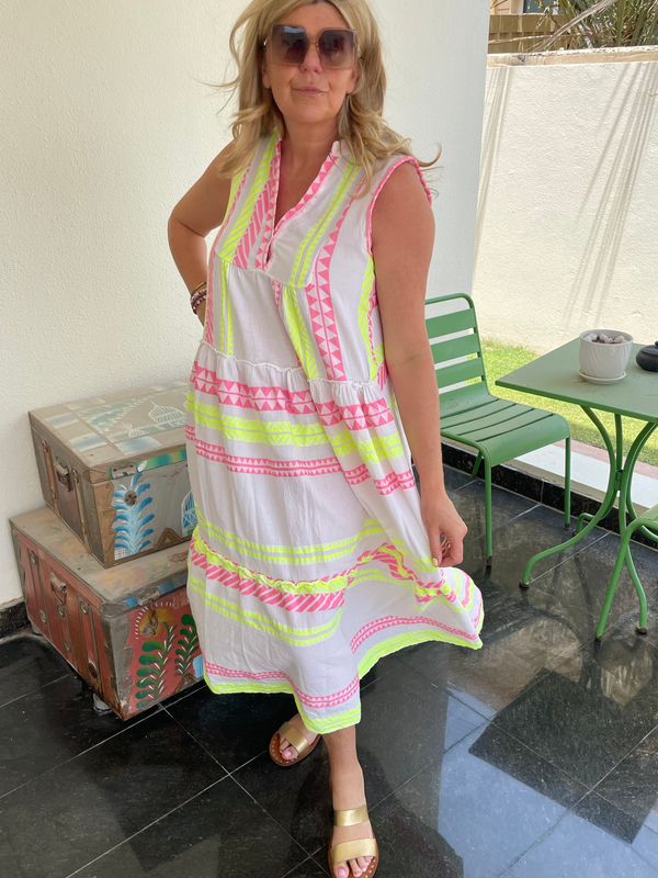 Neon Aztec Smock Dress