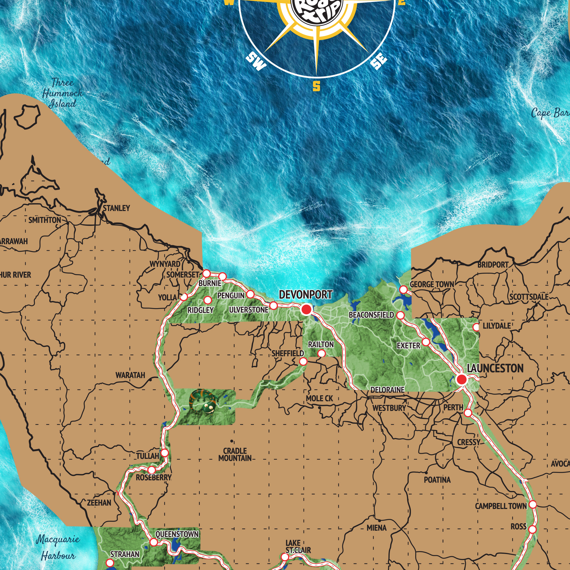 Go Roadtrip | A3 Tasmania Scratch Map poster | Scratch Maps