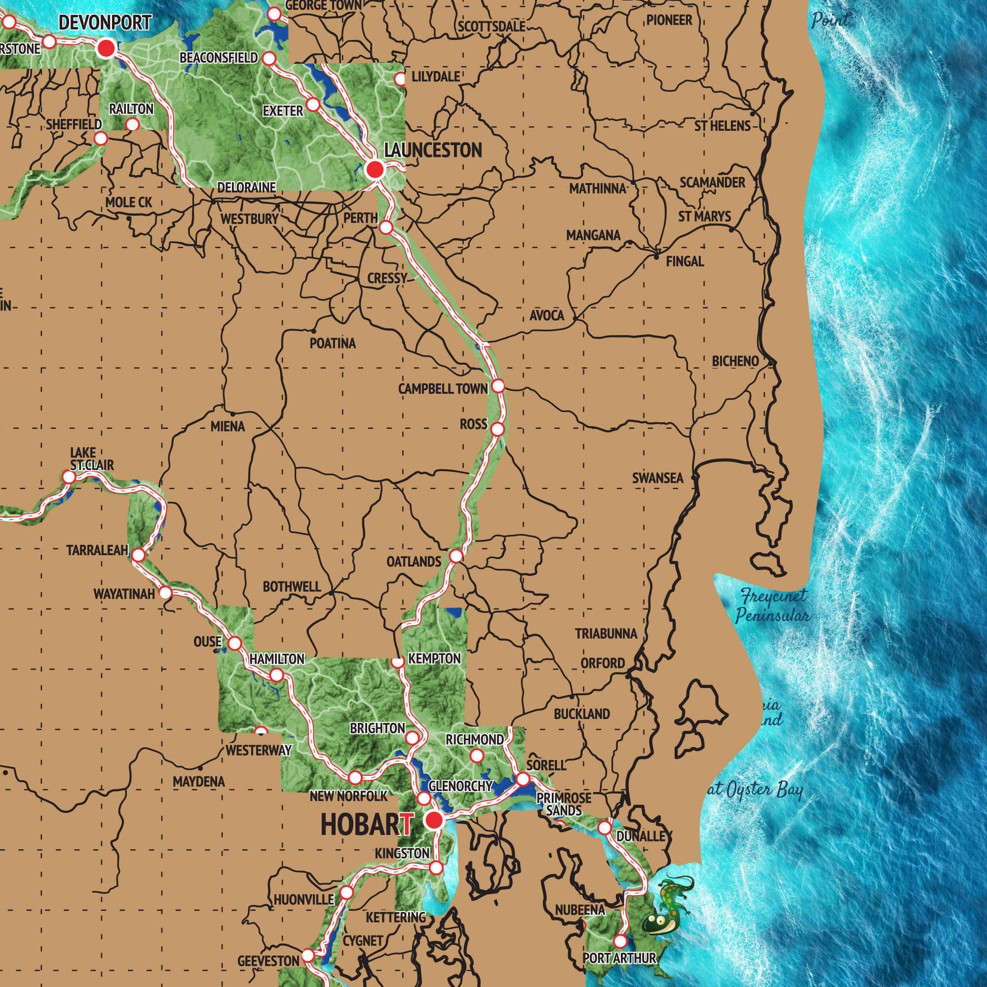 Go Roadtrip | A3 Tasmania Scratch Map poster | Scratch Maps