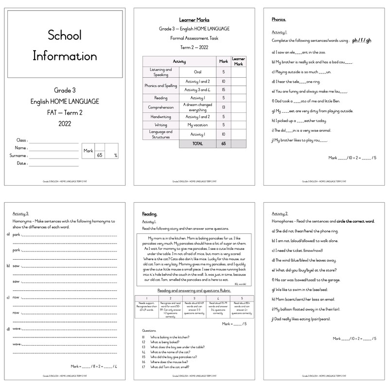 Grade 3 English HOME LANGUAGE Assessment - TERM2