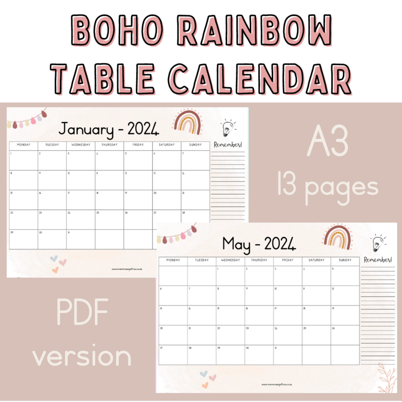 2024 Table Calendar - BOHO Rainbow
