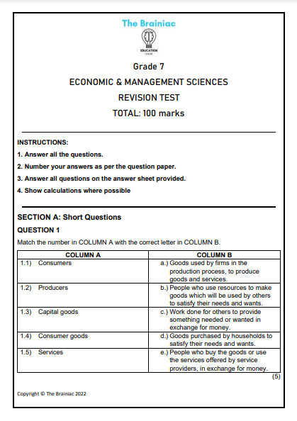 Gr 7 EMS Revision Test - Term 2 Gr 7 EMS Revision Test - Term 2