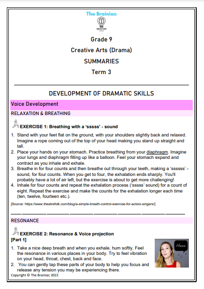 Gr 9 Creative Arts (Drama) Summaries - Term 3