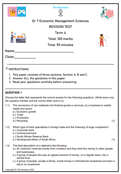 Gr 7 EMS Revision Test - Term 4 Gr 7 EMS Revision Test - Term 4