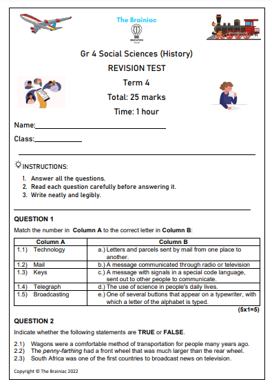 Gr 4 SS (History) Revision Test - Term 4