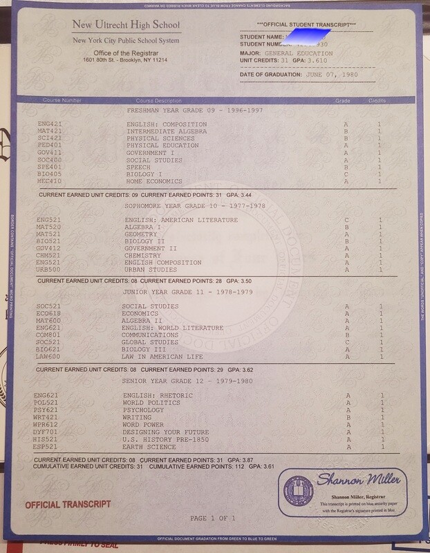 College Diploma College Transcripts
