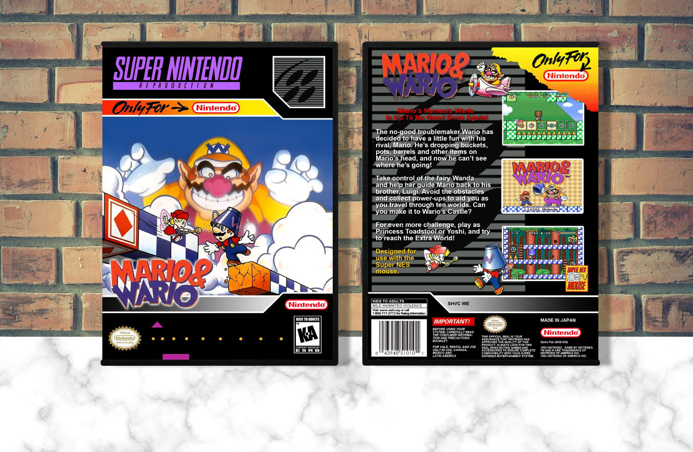 Mario & Wario (Repro Spine) - SNES Video Game Case