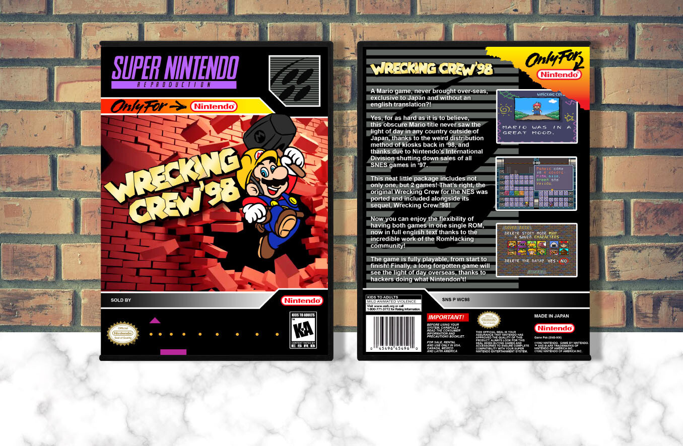 Wrecking Crew '98 (Repro Spine) - SNES Video Game Case