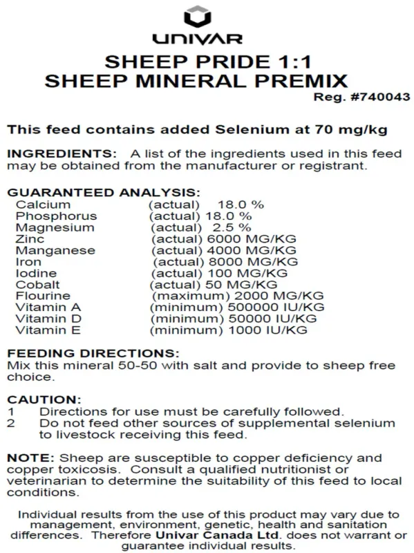 Supreme Sheep Pride 1:1 Bagged Mineral 20kg