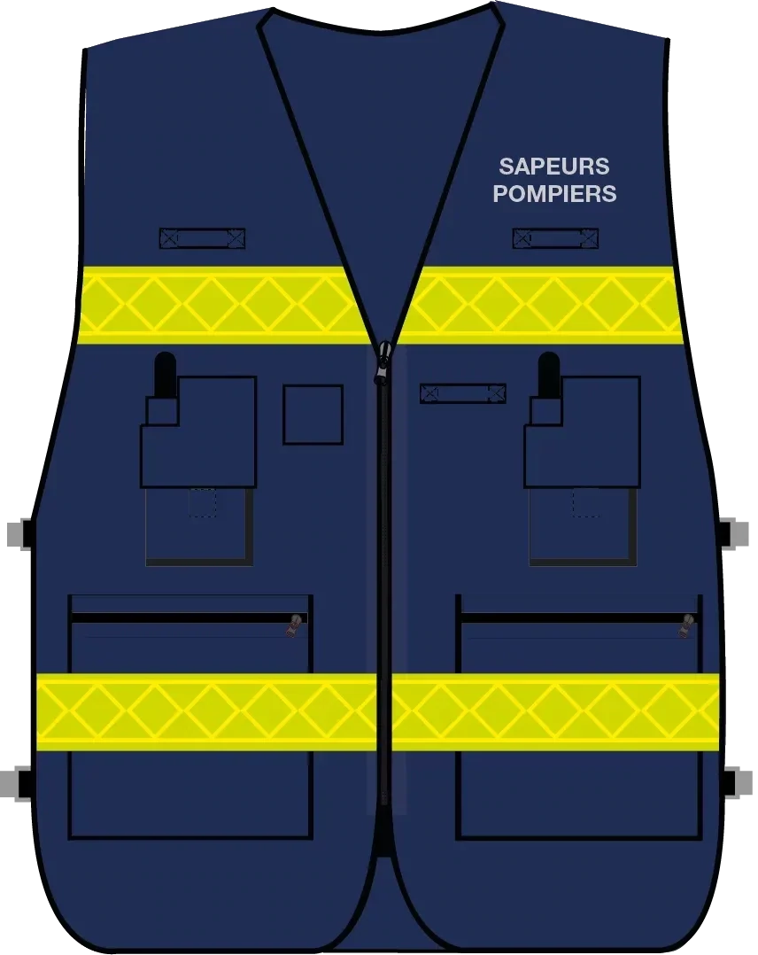 gilet d'intervention sapeurs-pompiers haute visibilité multipoches jaune fluo bandes ...