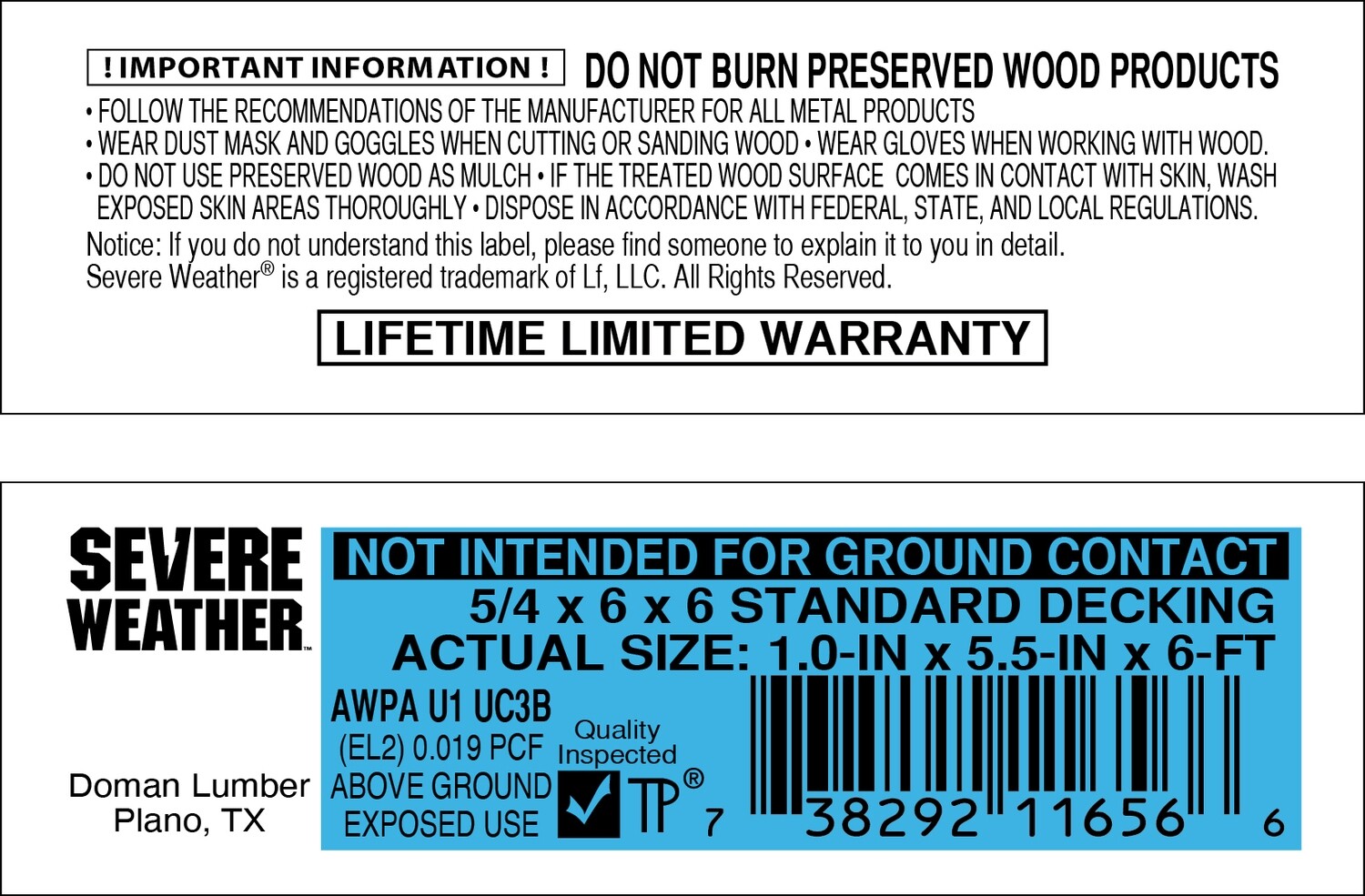 EL2 SEVERE WEATHER STANDARD DECKING TAGS