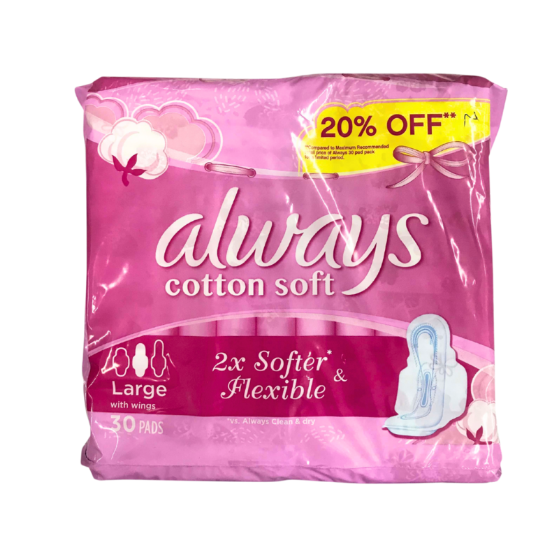 Always Cotton Soft Breathable 30 Pads Large w/wings