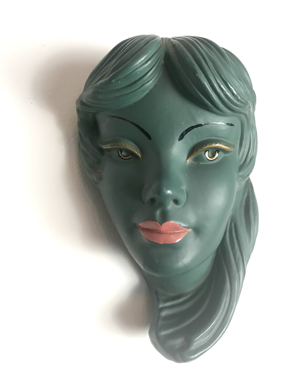 Tretchikoff Era 1950’s Original Green Lady Chalkware Wall Mask 7”
