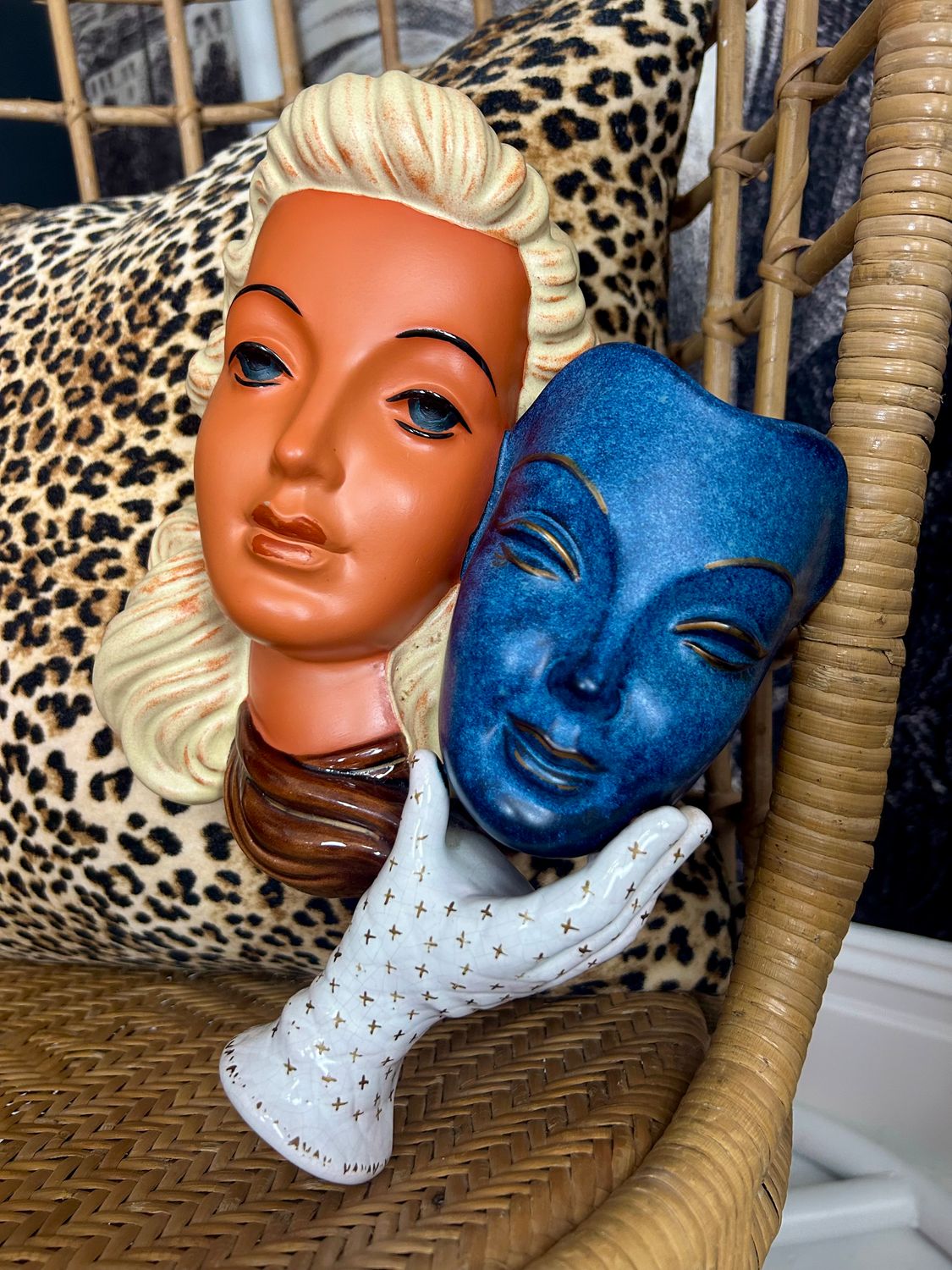 1947 Adolf Prischl Kunstkermik Company Gilded Terracotta Lady Wall Mask ...