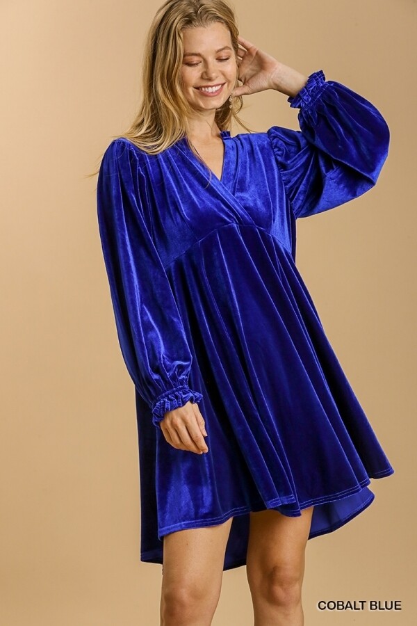 Velvet Long Puff Sleeve Dress