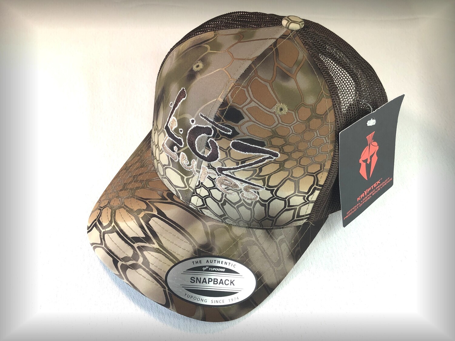 Kryptek Camo earthtone snap-back mesh trucker cap