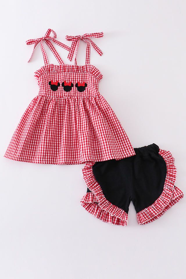 Children's Red Gingham Woven Mickey Mouse 2 Piece Set