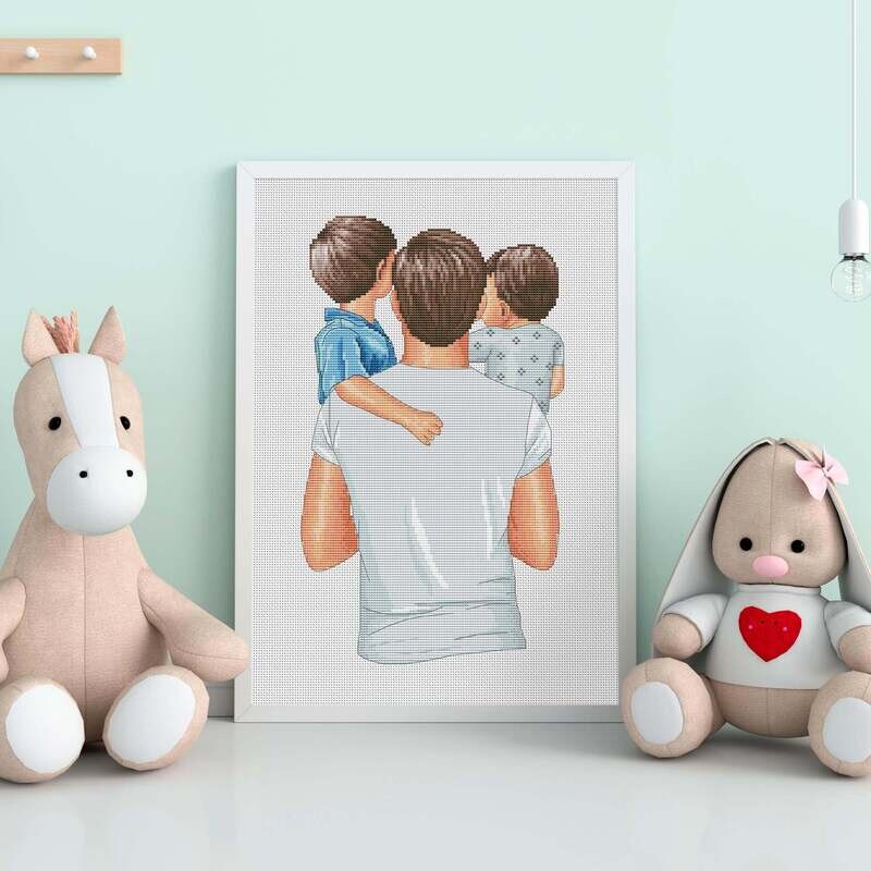 Cross stitch Father with sons