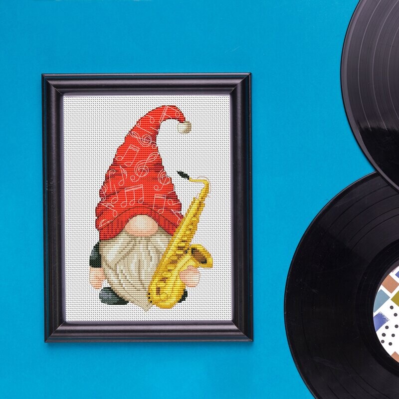 Saxophonist, Cross stitch pattern, Music cross stitch, Gnome cross ...