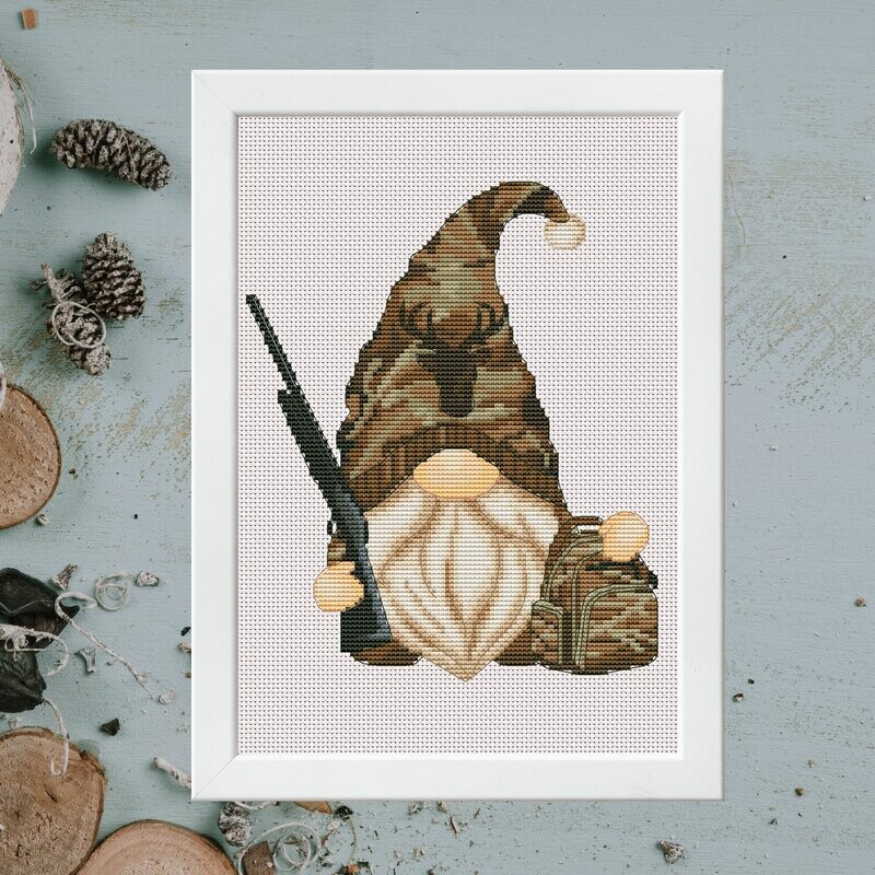 Hunter, Cross stitch pattern, Gnome cross stitch, Hunt cross stitch