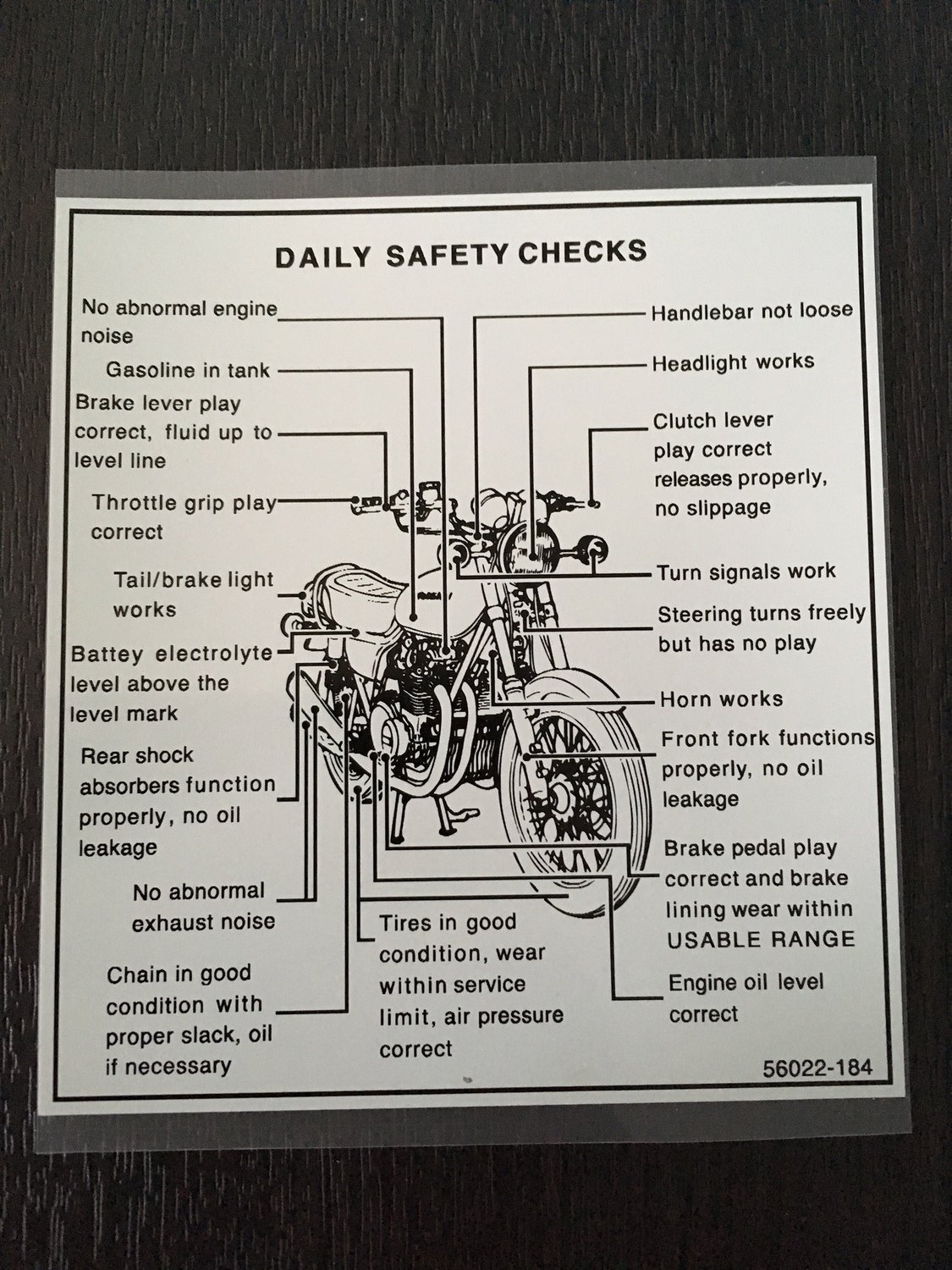 Z1 KZ 900 A4 Daily Safety Checks decal 56022-184