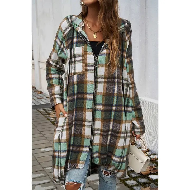 Long Flannel Zip Jacket
