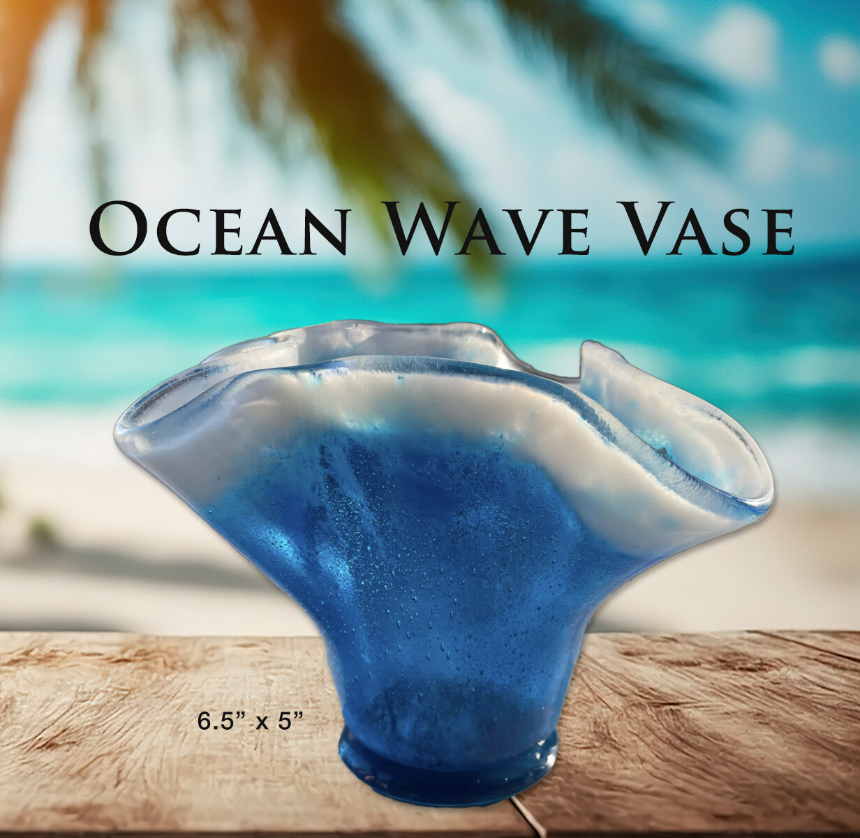 Blue Ocean Wave Fused Glass Vase, Candleholder, Glass Art, Beach House ...