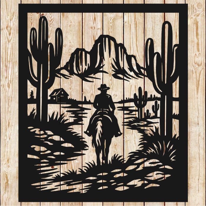 Western Cowboy Silhouette Desert Scene Cutting File