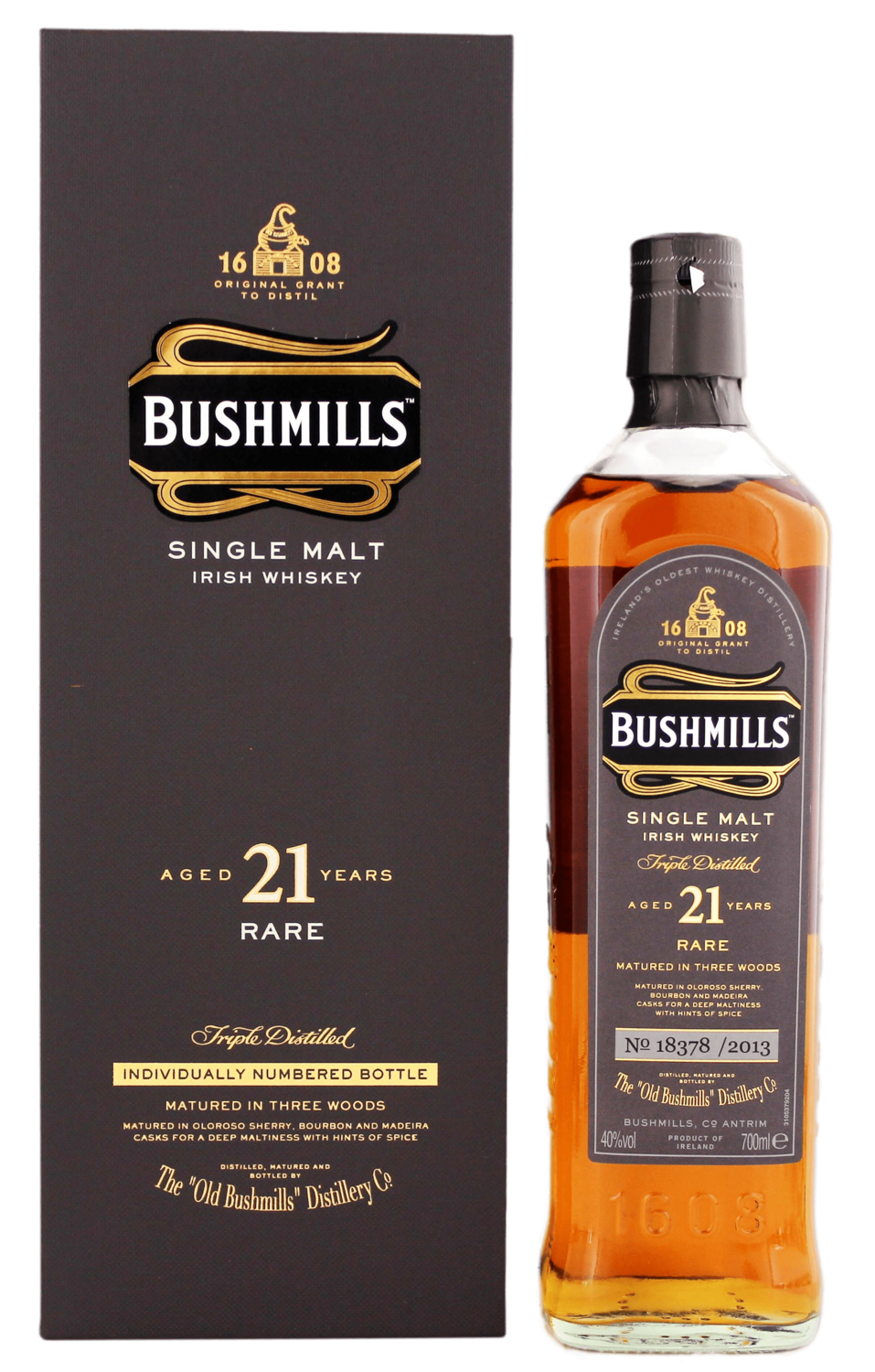 Bushmills 21 Jahre Single Malt Irish Whisky 40% VOL. Tripple Distilled ...