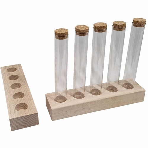 Standaard voor 5 proefbuisjes beuken; incl 5 proefbuisjes